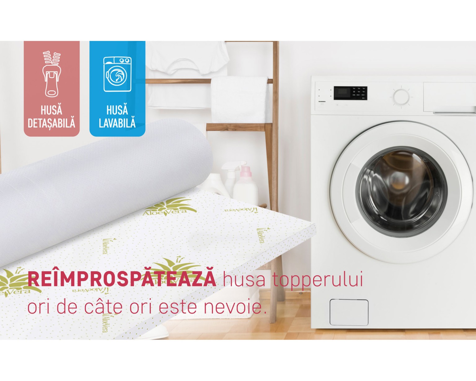 Topper Bedora Aloe Vera Essential 120×200 cm, moale, 3 cm, husa ...